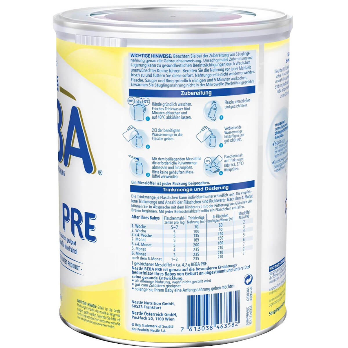 BEBA Pre Baby Formula First Milk (after birth) - Pack of 6 x 800 g ...