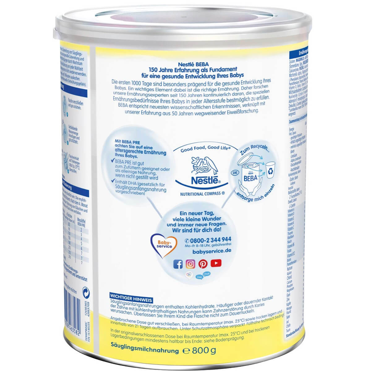 BEBA Pre Baby Formula First Milk (after birth) - Pack of 6 x 800 g ...
