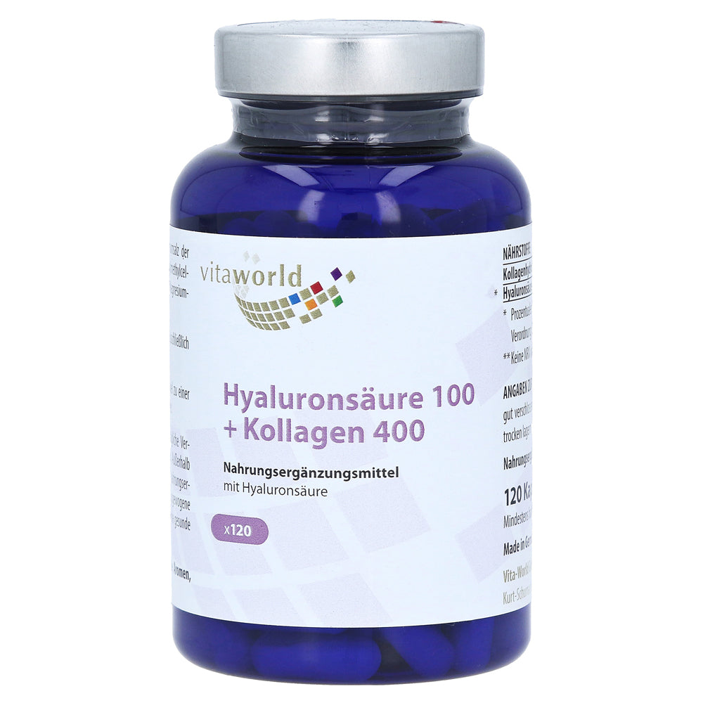 Vitaworld Hyaluronic 100 + Collagen 400 Capsules | German Supplement ...